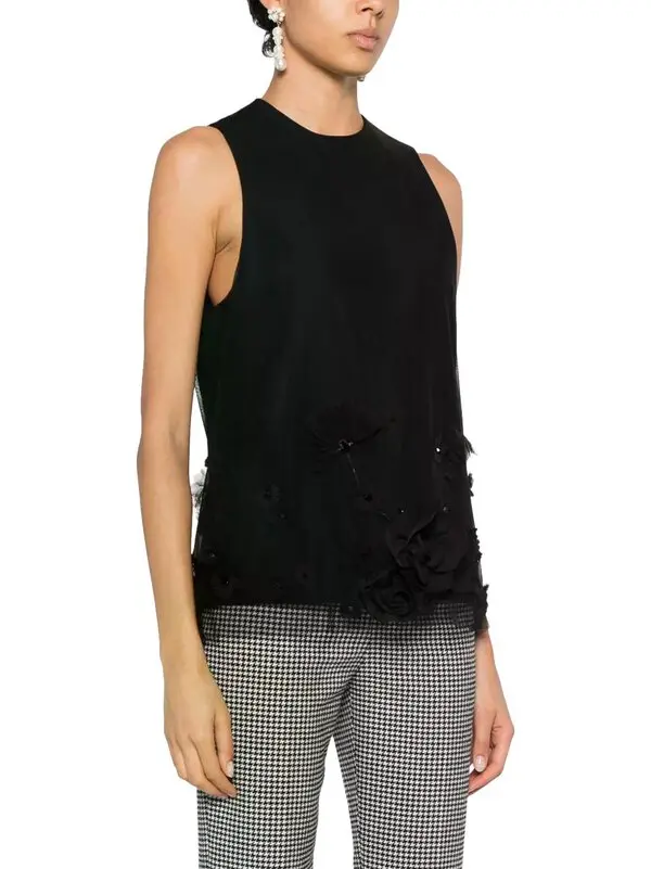 Viktor & Rolf Sleeveless Crewneck Blouse With Floral Appliqu - Black
