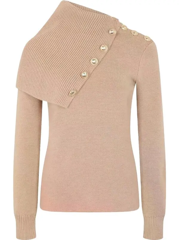 Rabanne Asymmetric Ribbed Sweater With Button Detailing - Neutrals