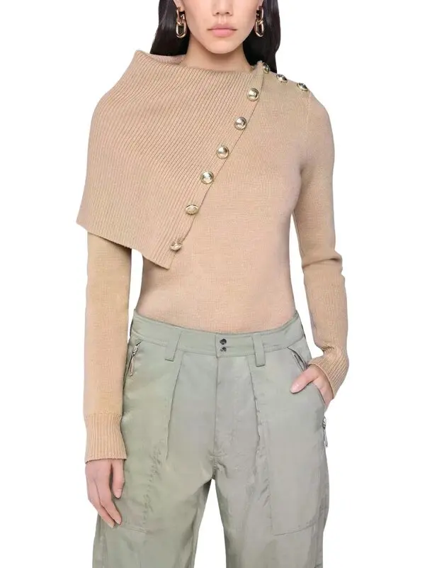 Rabanne Asymmetric Ribbed Sweater With Button Detailing - Neutrals