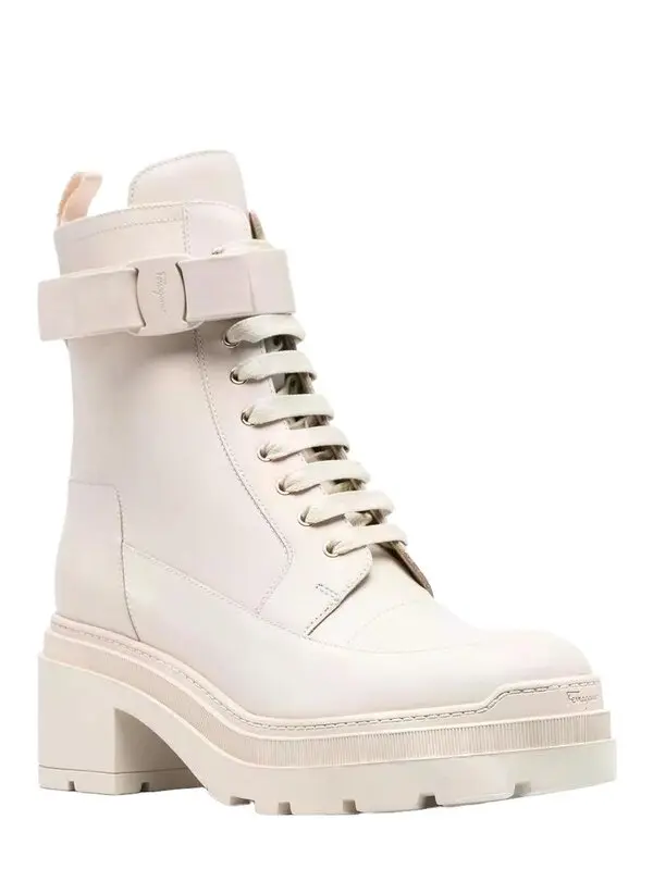 FERRAGAMO Bone White Calf Leather Ankle Boots With Gold-tone Hardware - Neutrals