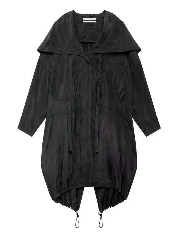 Another Tomorrow Zip-up Parka With Drawstring Hem And Hooded Design - Black