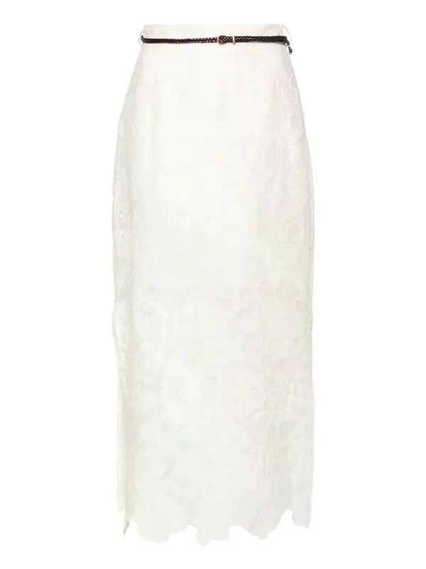 Zimmermann Ottie Embroidered Midi Skirt - Neutrals
