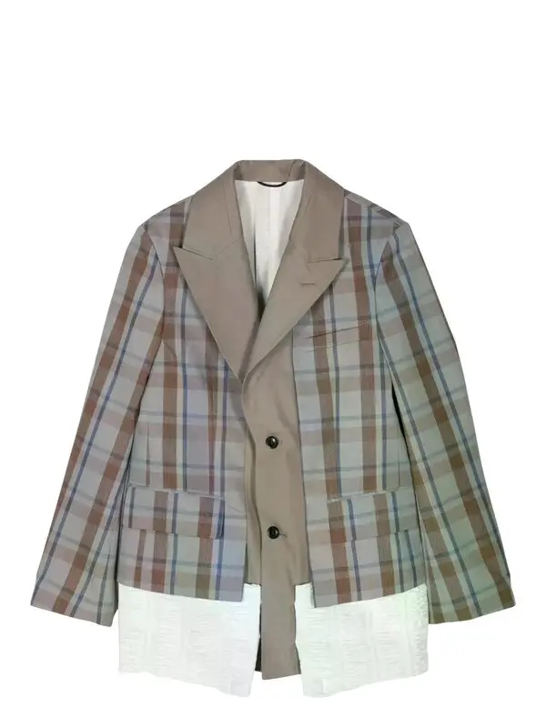 Toga Panelled Checked Blazer - Grey