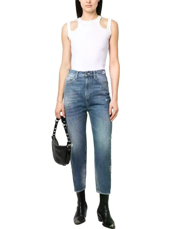 WASHINGTON DEE-CEE High-waisted Cropped Embellished Jeans - Blue