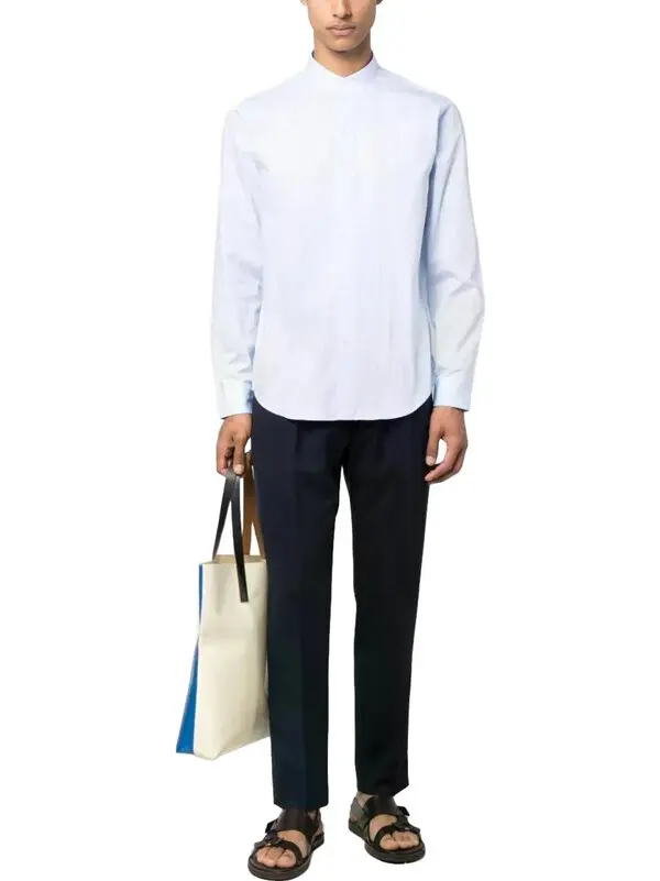 FURSAC Collarless Long-sleeve Cotton Shirt - Blue