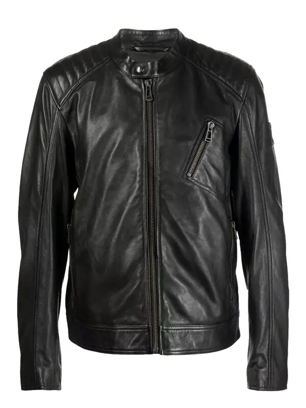 Belstaff Lambskin Band Collar Leather Jacket - Black