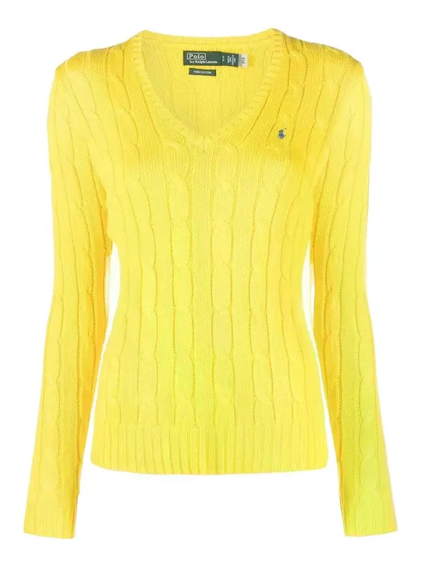 Polo Ralph Lauren Kimberly Cable Knit V-neck Jumper - Yellow
