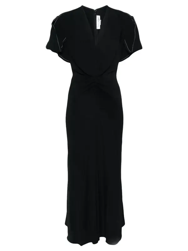 Victoria Beckham Gathered Detail Midi Dress - Black