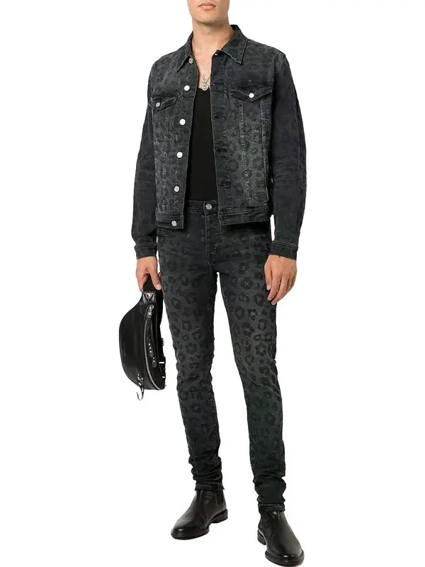 PURPLE BRAND Monogram Leopard Print Jeans - Black