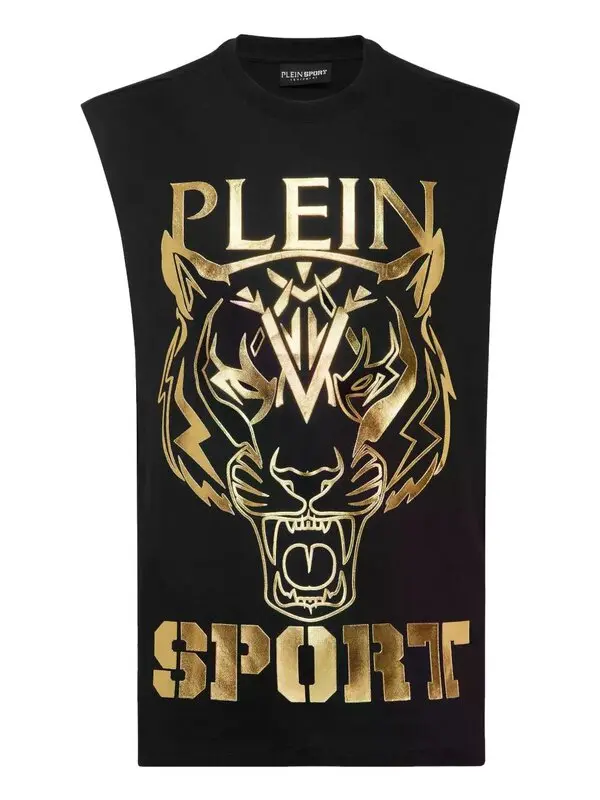 PLEIN SPORT Tiger Print Sleeveless Tank Top - Black