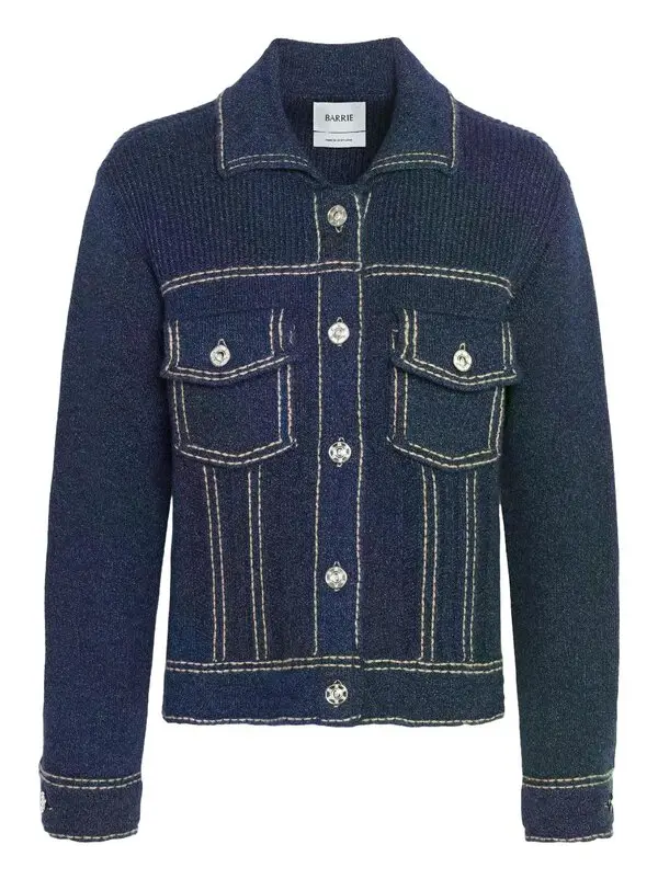 BARRIE Contrast-stitch Knitted Jacket - Blue
