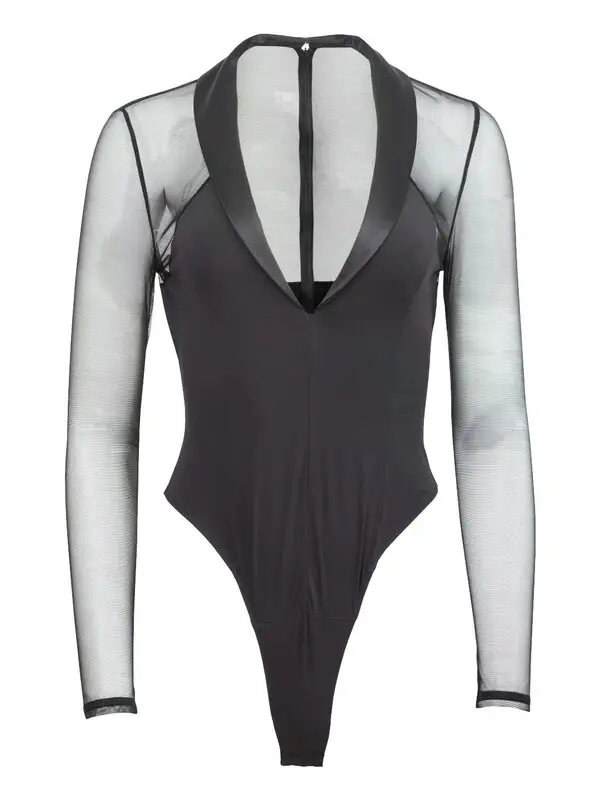 FLEUR DU MAL V-neck Bodysuit With Shawl Lapels - Black