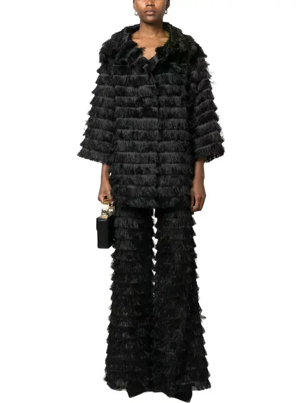 Alberta Ferretti Fringe Detailed Long-sleeved Jacket - Black