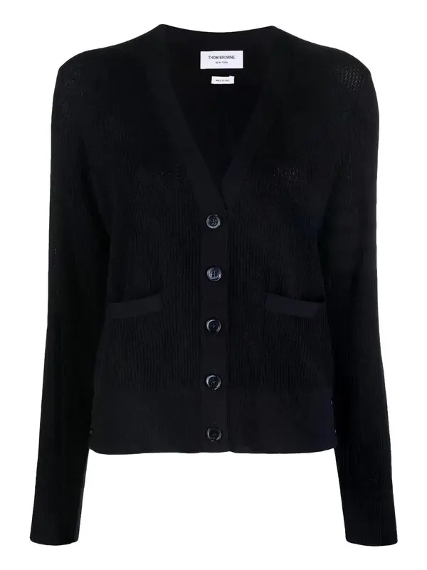 Thom Browne V-neck Virgin Wool Cardigan - Blue