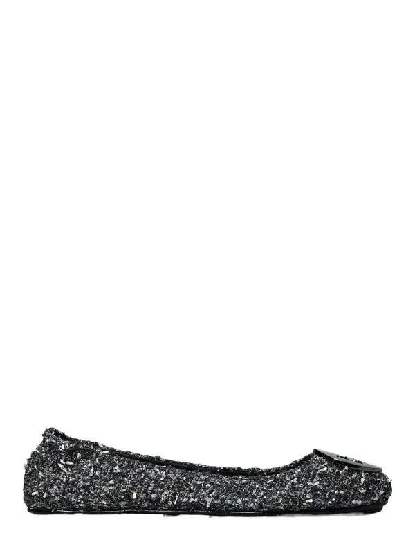 Tory Burch Minnie Travel Tweed Ballerina Shoes - Silver