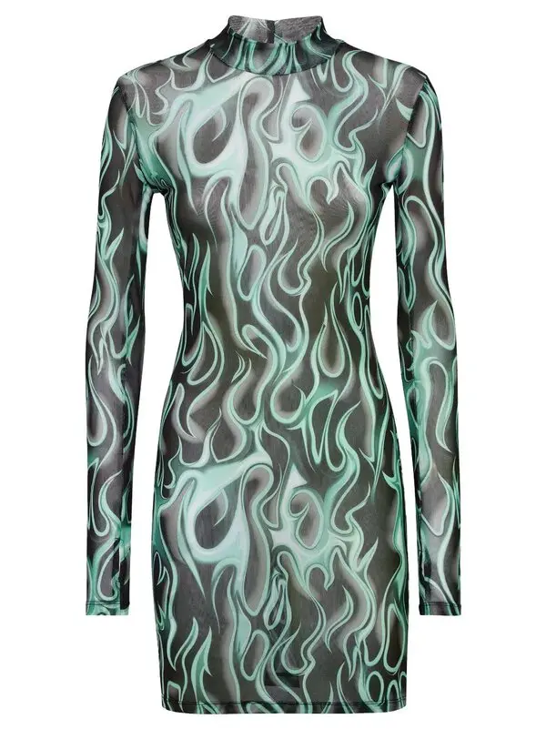 Philipp Plein Flame Print Mini Dress - Black
