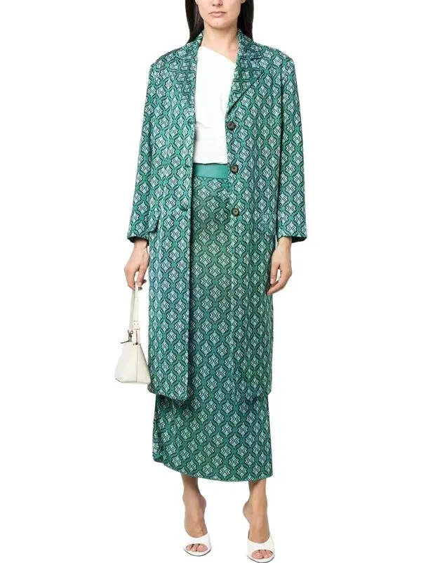 PAULA Long Jacquard Pencil Skirt - Green