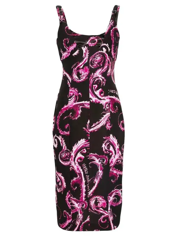 Versace Chromo Couture Print Midi Dress - Black