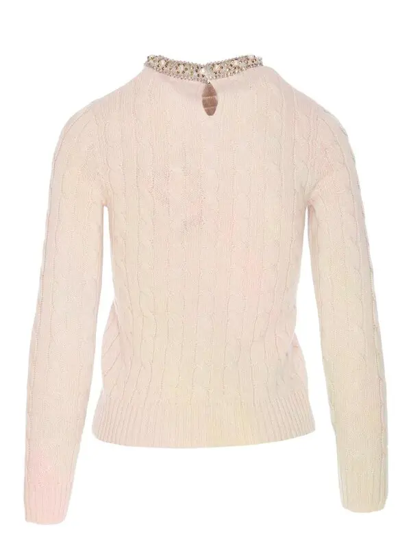 Valentino Garavani Cable-knit Crew Neck Jumper - Pink