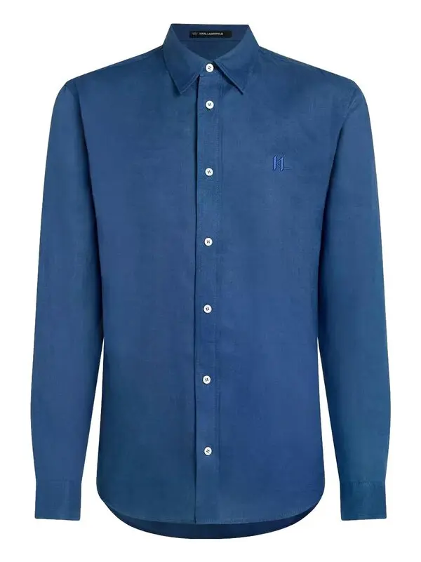 Karl Lagerfeld Monogram-embroidered Linen Shirt - Blue