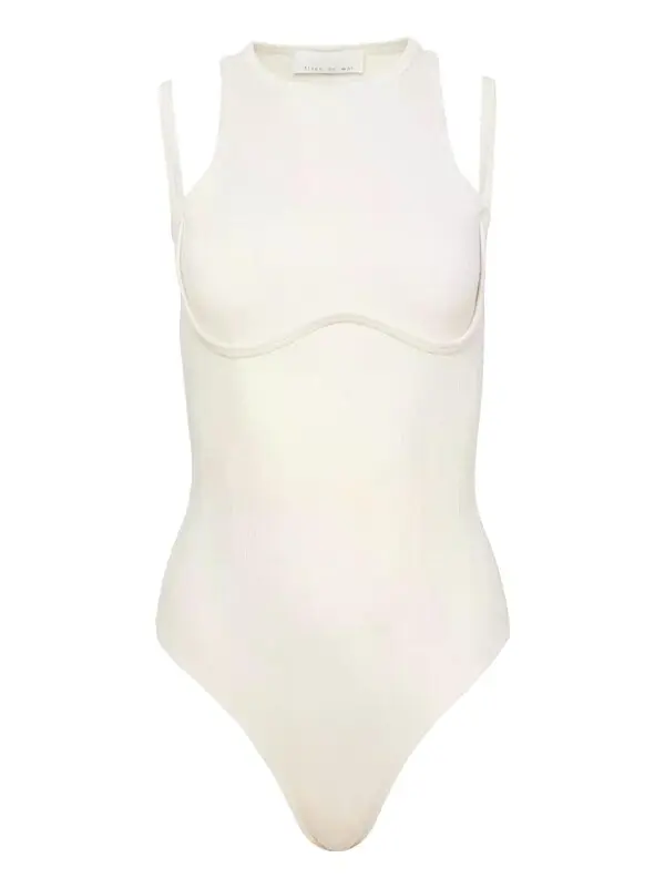 FLEUR DU MAL Strappy Ribbed Bodysuit - Neutrals