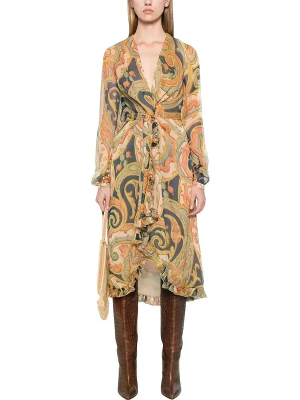 Etro Paisley Print Plissé Midi Dress - Neutrals