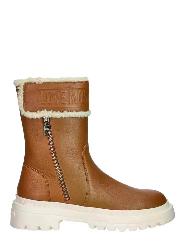 Moschino Side Zip Shearling Lined Boots - Brown