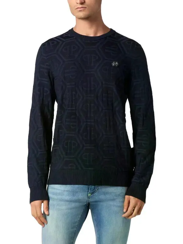 Philipp Plein Monogram Jacquard Crewneck Sweater - Blue