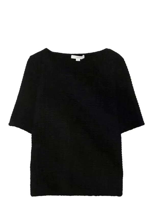 Vince Cotton-blend V-neck T-shirt With Smocked Panels - Black