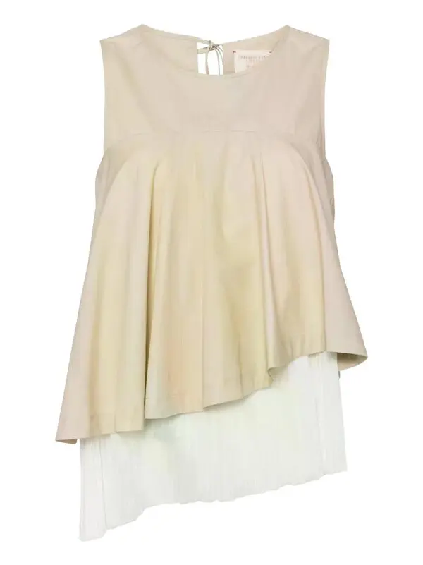 SHANSHAN RUAN Sleeveless Tiered Pleated Top - Neutrals