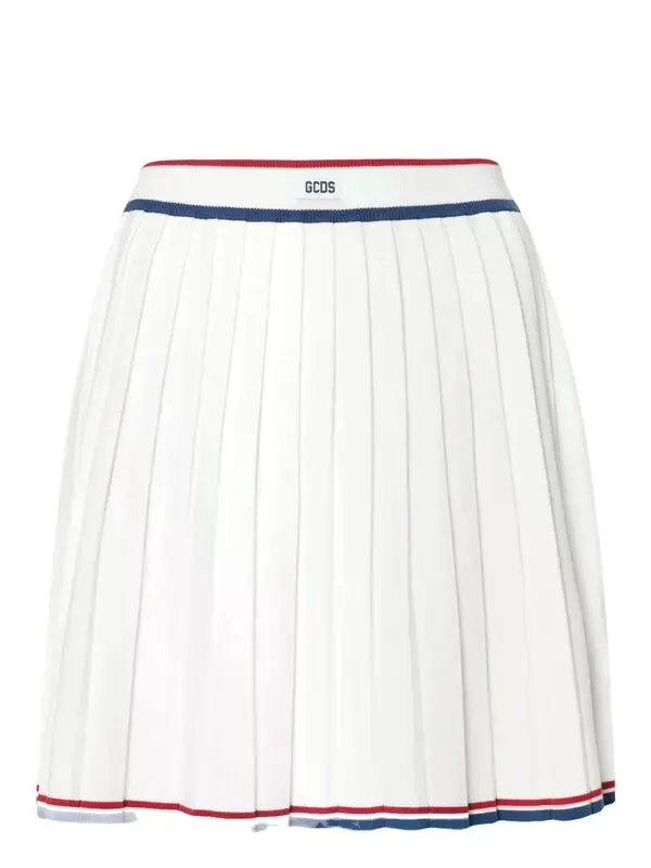 Gcds Pleated Knit Skirt With Contrasting Trim - White