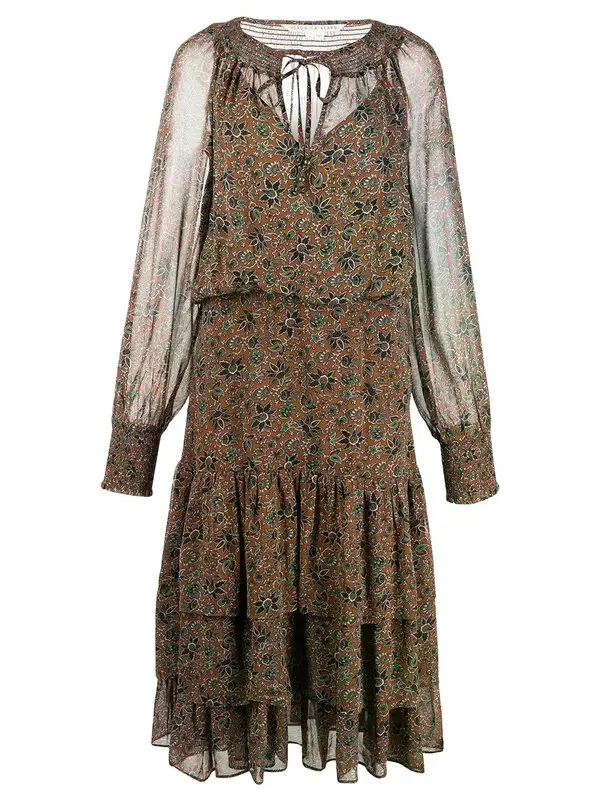 Veronica Beard Tunis Floral-print Midi Dress - Brown