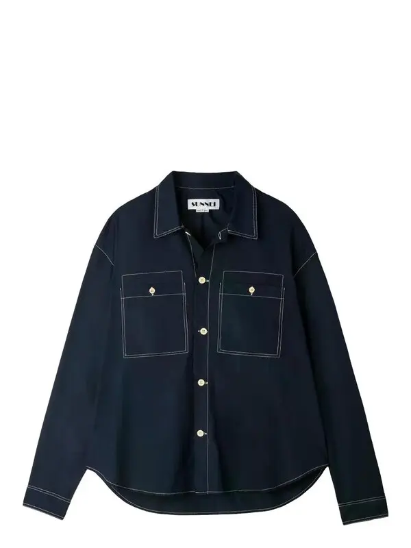Sunnei Cotton Shirt With Chest Pockets And Rear Logo Detail - Blue