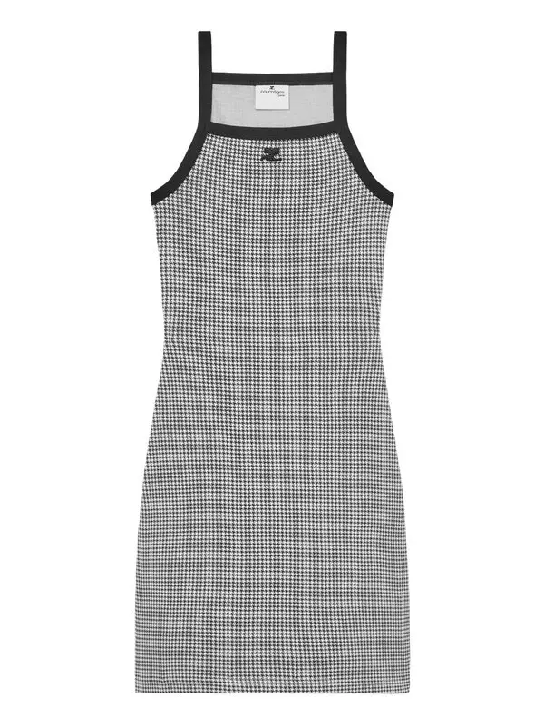 COURREGES Contrast-trim Houndstooth Cotton Mini Dress - Black
