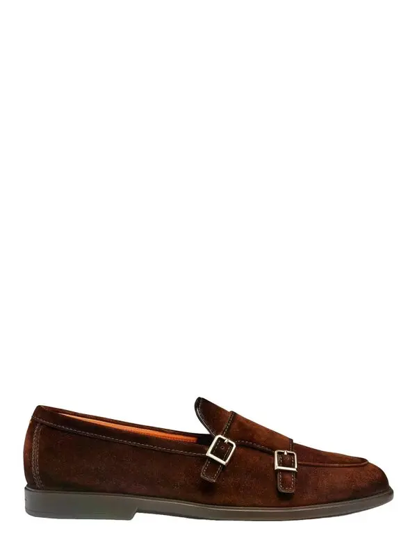 Santoni Suede Double Monk Strap Shoes - Brown