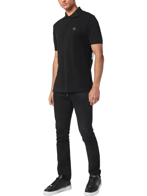 Philipp Plein Logo-patch Cotton Polo Shirt - Black