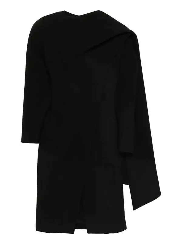 MUGLER Wool Blend Scarf Collar Coat - Black