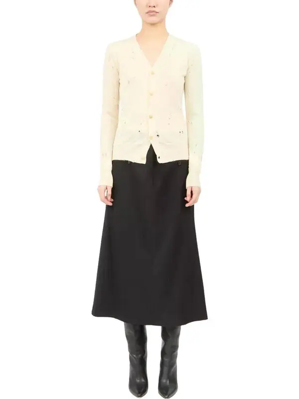 MAISON MARGIELA V-neck Distressed Button-up Cardigan - Neutrals
