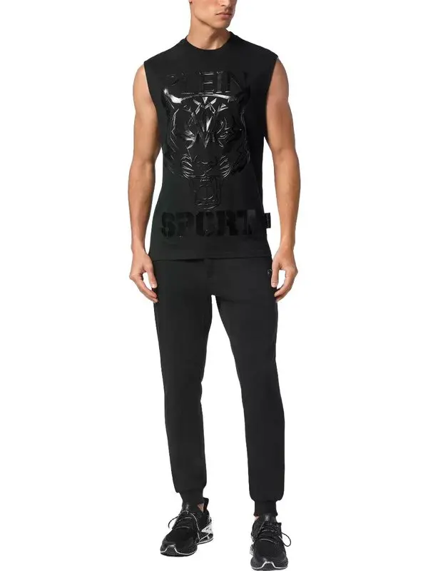 PLEIN SPORT Tiger Graphic Sleeveless Crewneck Top - Black