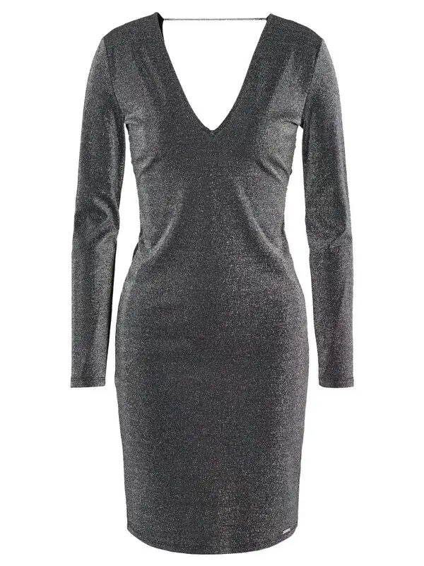 Armani Exchange Metallic V-neck Open Back Dress - Silver