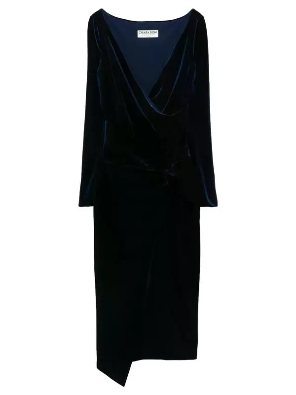 Chiara Boni La Petite Robe Velvet Midi Dress With Knot Detail - Blue