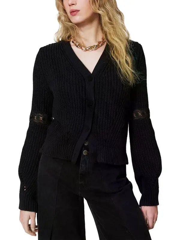 TWINSET Lace-panel Knitted Cardigan - Black