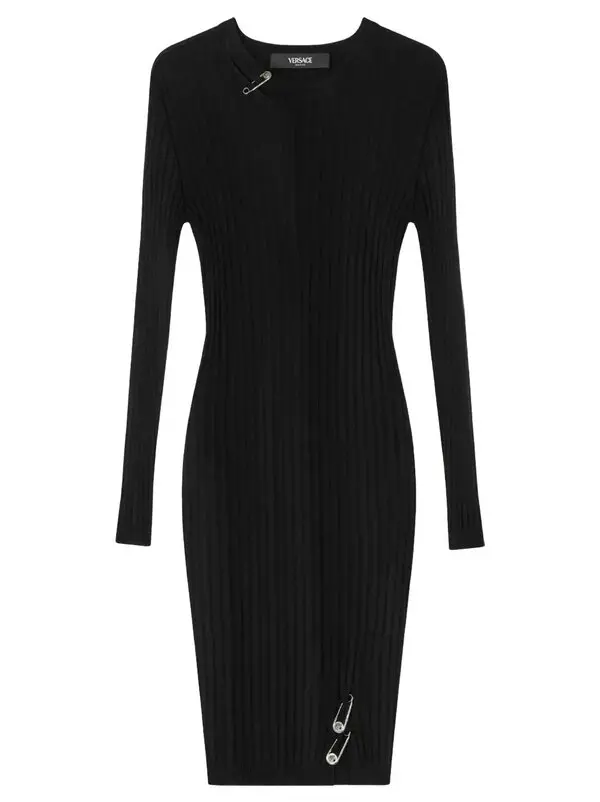 Versace Ribbed-knit Mini Dress With Safety Pin Detail - Black
