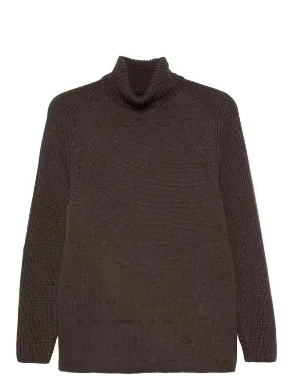Transit Virgin Wool Ribbed Knit Roll Neck Sweater - Brown
