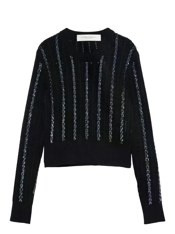 GOLDEN GOOSE Sequin Embellished Cable Knit Sweater - Blue