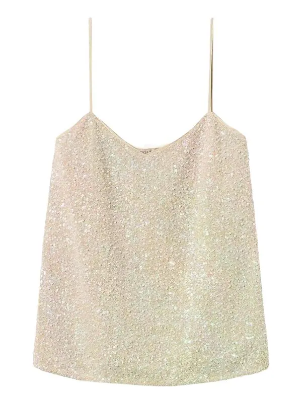 TWINSET Embellished Spaghetti Strap V-neck Top - Neutrals