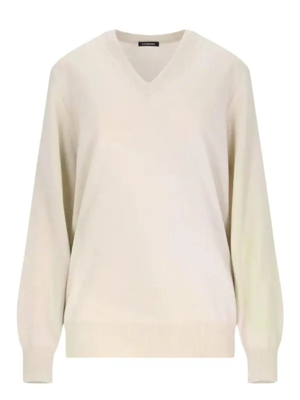 CANESSA Cashmere V-neck Sweater - Neutrals