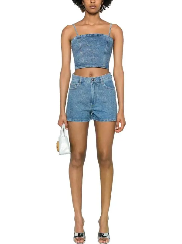 ROTATE BY BIRGER CHRISTENSEN Embellished High-rise Denim Shorts - Blue