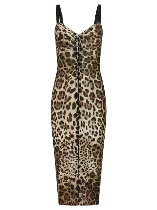 Dolce & Gabbana Leopard-print Sweetheart Neckline Midi Dress - Neutrals