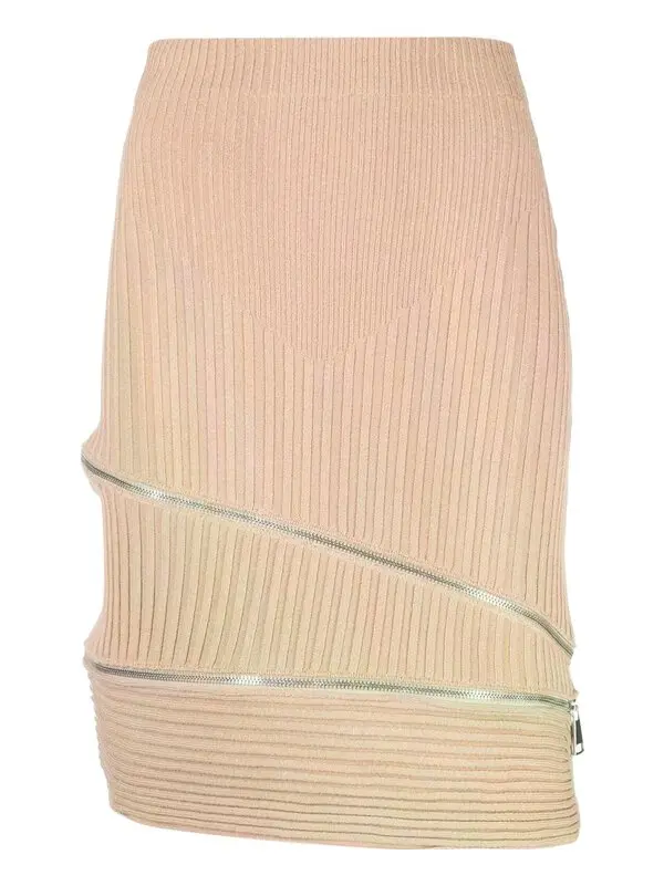 ANDREĀDAMO Ribbed Zip-detail Skirt - Neutrals